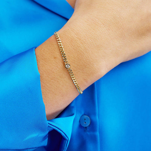 Cuban Link with Solitaire Diamond Bracelet | Thenetjeweler