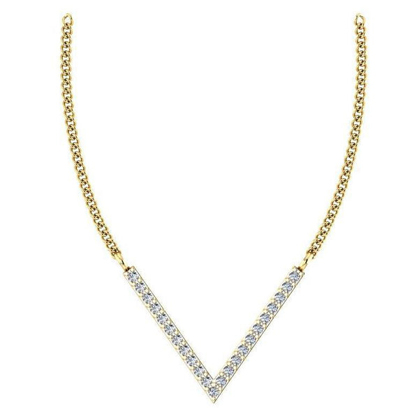 V Shape Diamond Pendant Necklace 18K Yellow Gold | TheNetJeweler